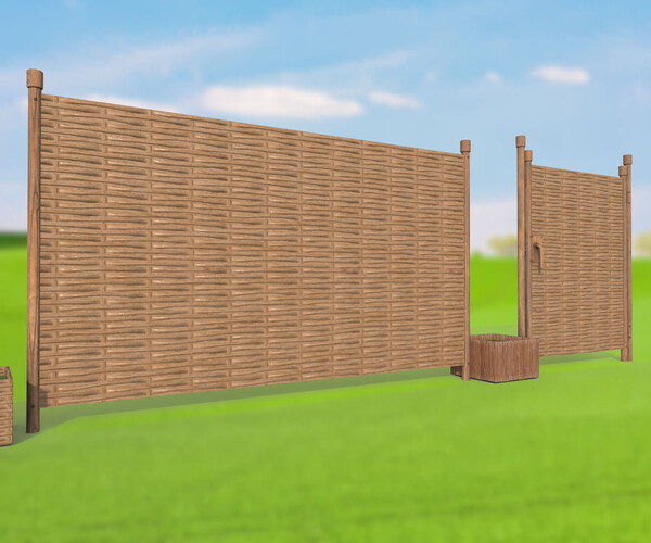 ArtStation - Fence with a gate made of wicker wicker PBR low-poly Low ...