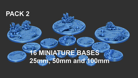 ArtStation - PACK 2 - 16 MINIATURE BASES 25mm, 50mm and 100mm 3D Print ...