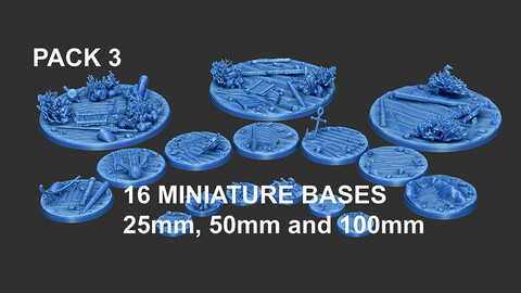 ArtStation - PACK 3 - 16 MINIATURE BASES 25mm, 50mm and 100mm 3D Print ...
