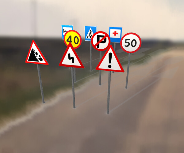 ArtStation - Road signs PBR Road signs PBR low-poly game ready ...