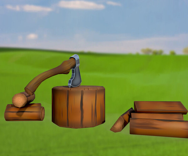 ArtStation - Stylized stump for chopping logs or wood with an ax PBR ...