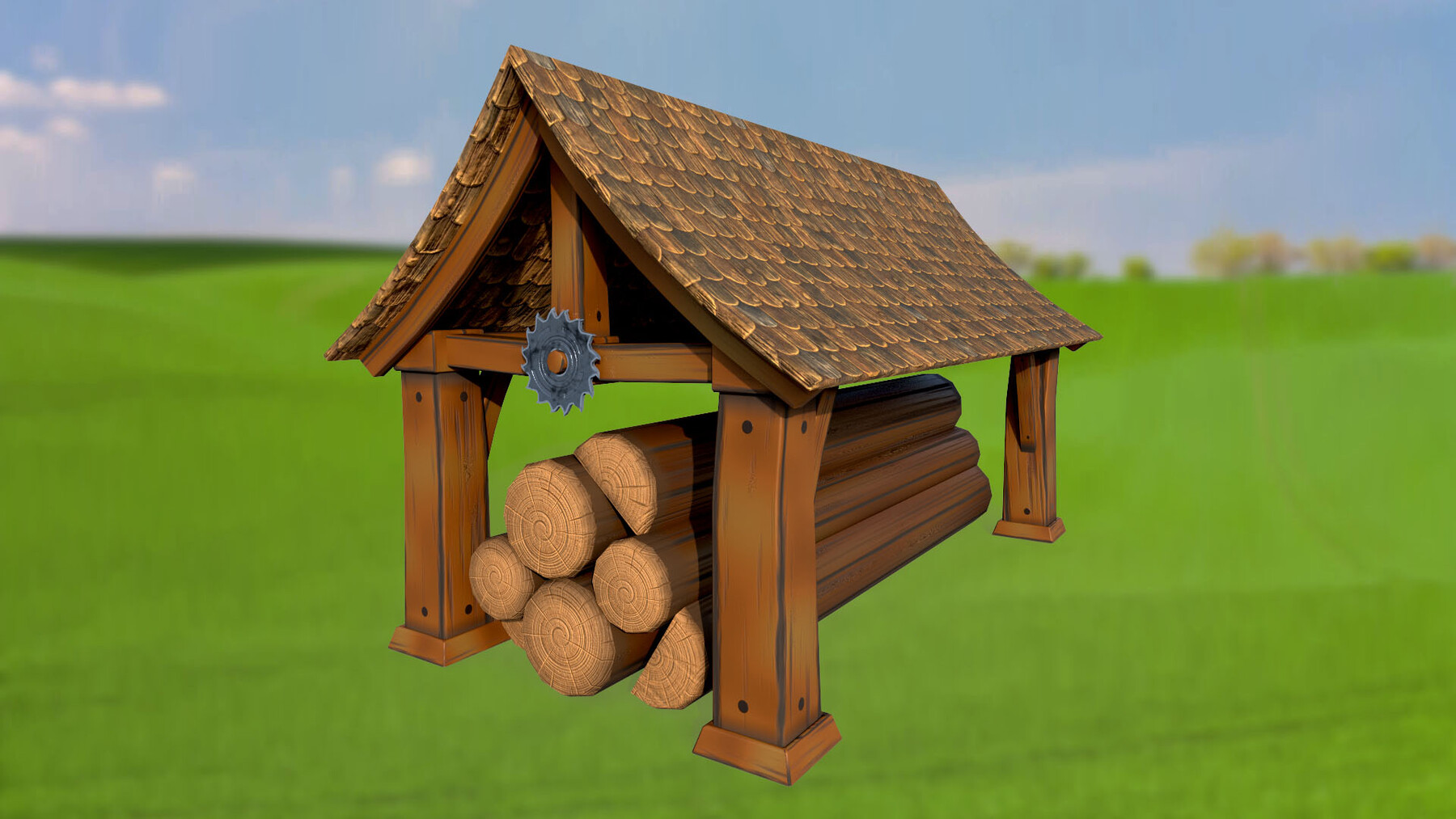 ArtStation - Stylized log shed sawmill PBR game ready Low-poly 3D model ...
