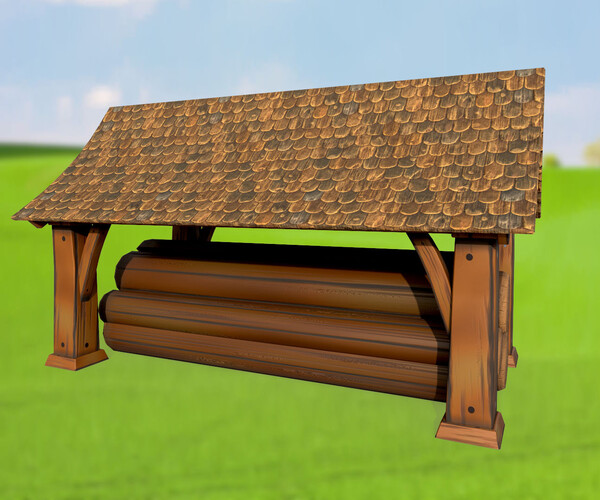 ArtStation - Stylized log shed sawmill PBR game ready Low-poly 3D model ...