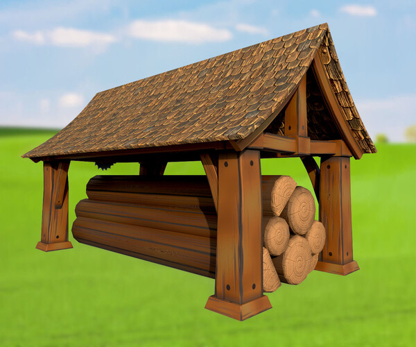 ArtStation - Stylized log shed sawmill PBR game ready Low-poly 3D model ...