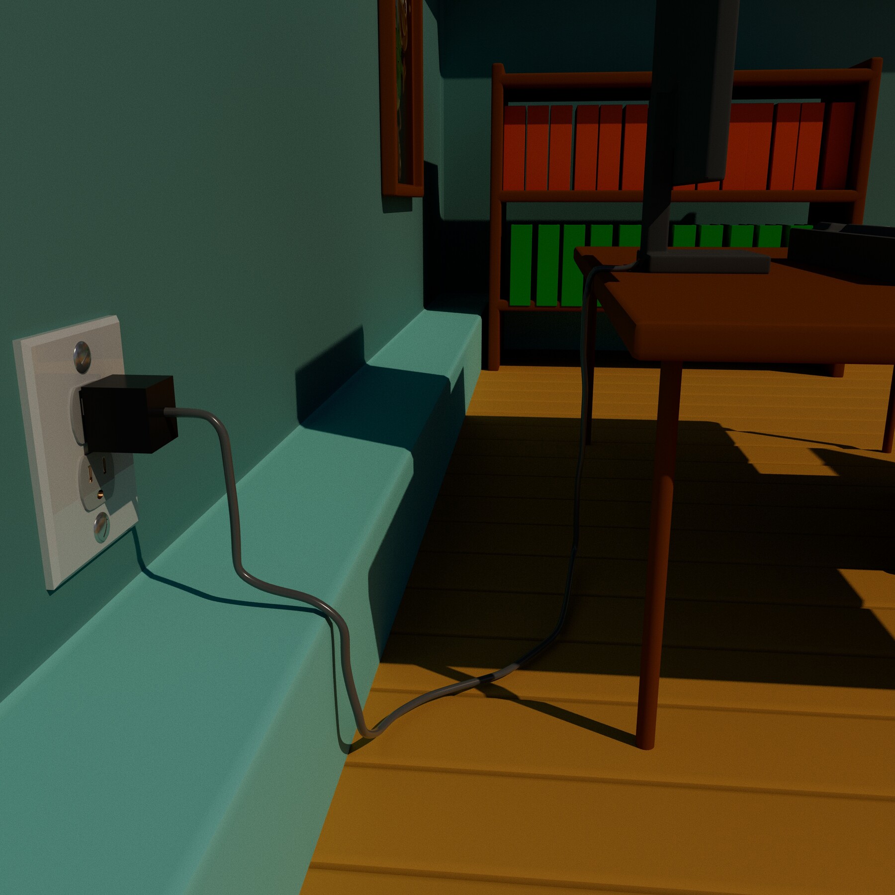 ArtStation - Cartoon Room With Computer, Window, Bookshelf, Chair ...