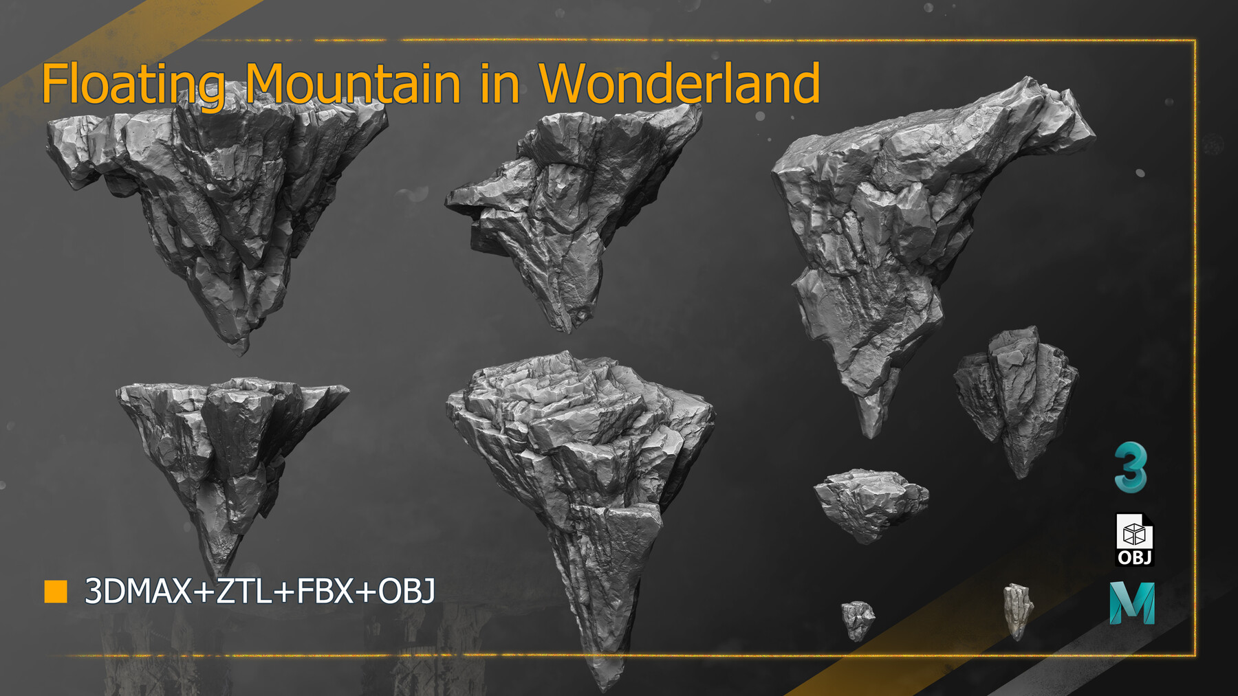 ArtStation - Floating Mountain in Wonderland Natural Rocks 3D High-Poly models | Game Assets