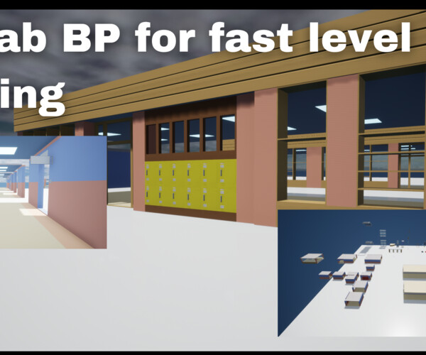 ArtStation - high school lowpoly - 100+ assets // 18 BP Prefab System ...