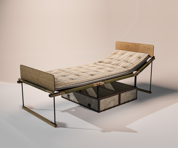 ArtStation - The camp bed trunk with mattress | Game Assets