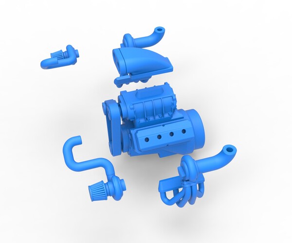 ArtStation - 3D printable Diecast Twin turbo supercharged V8 Engine ...