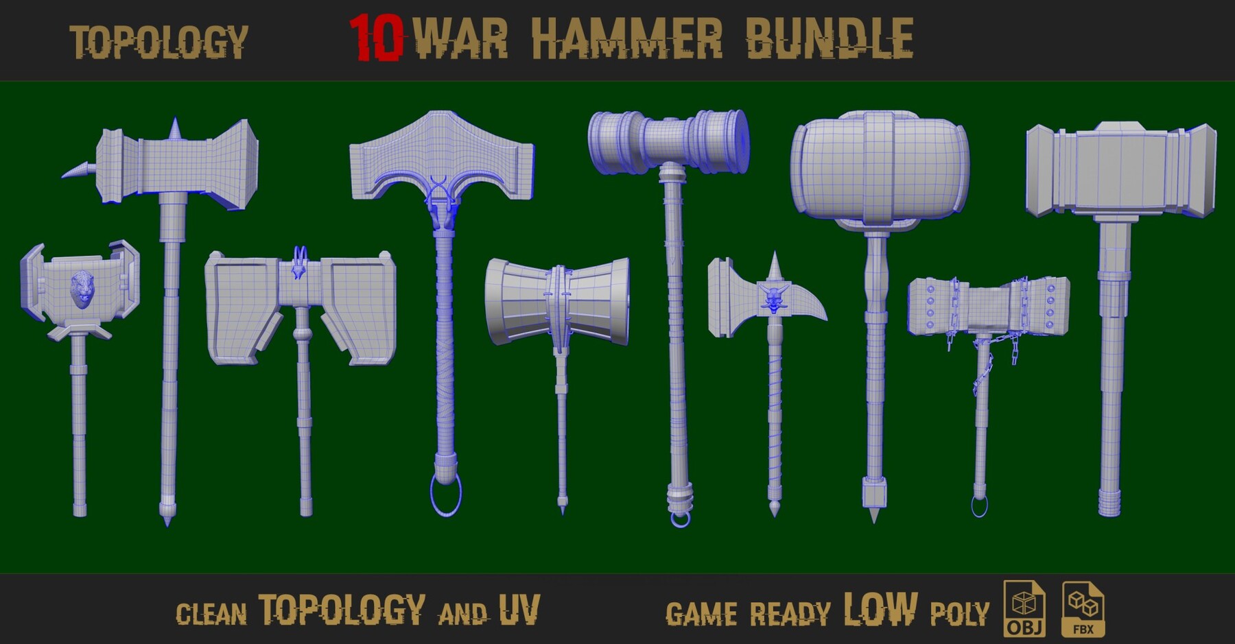 ArtStation - 10 war hammer bundle (base mesh) | Game Assets