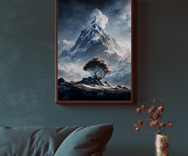 ArtStation - Flower Artwork, Watercolor Mountain Wall Art, Printable ...