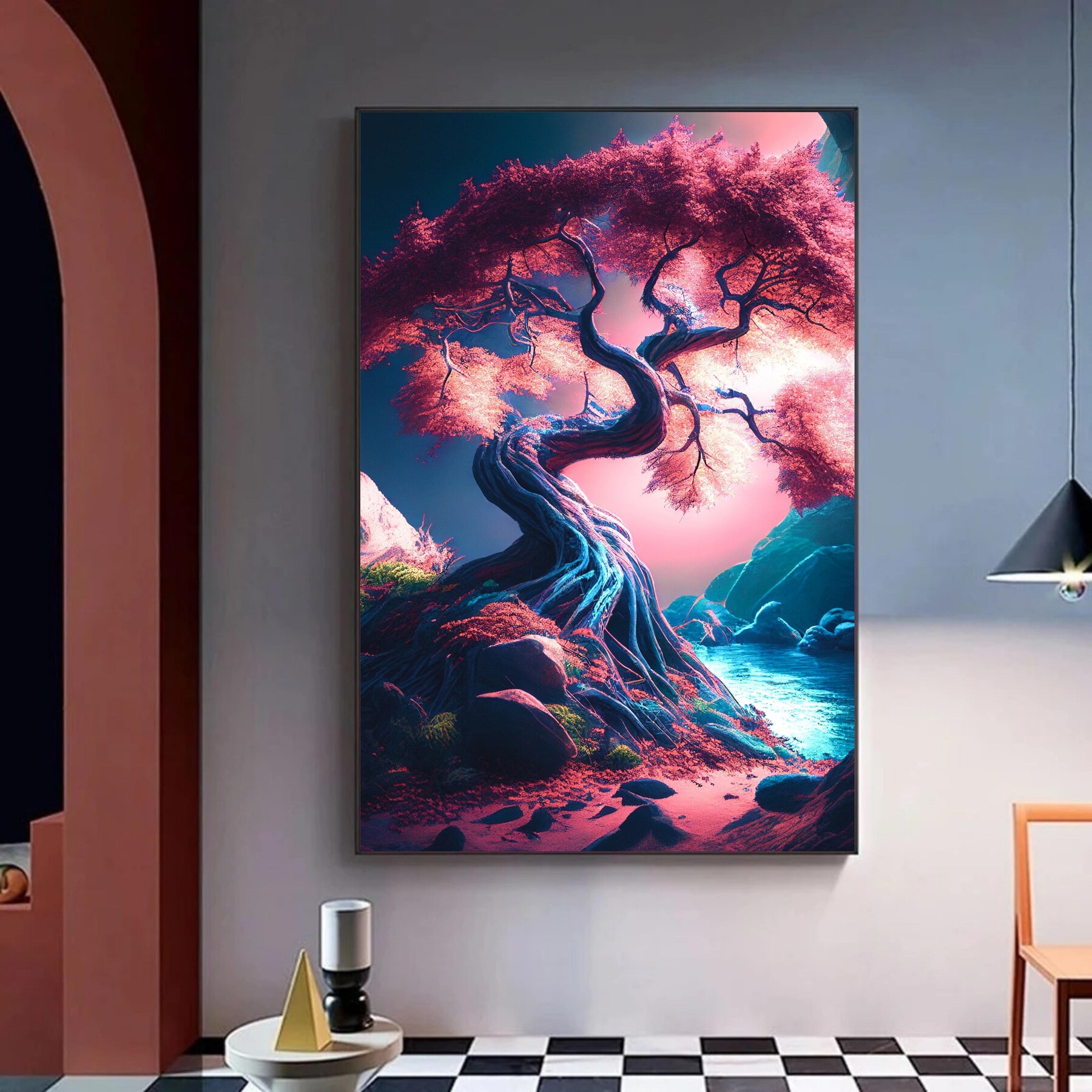 ArtStation - Red Tree Artwork, Watercolor Flower Wall Art, Printable ...