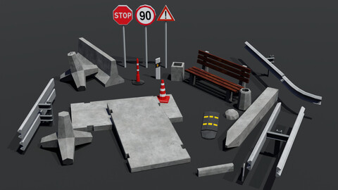 ArtStation - Road props for games, diffuse map, atlas, lp. | Game Assets