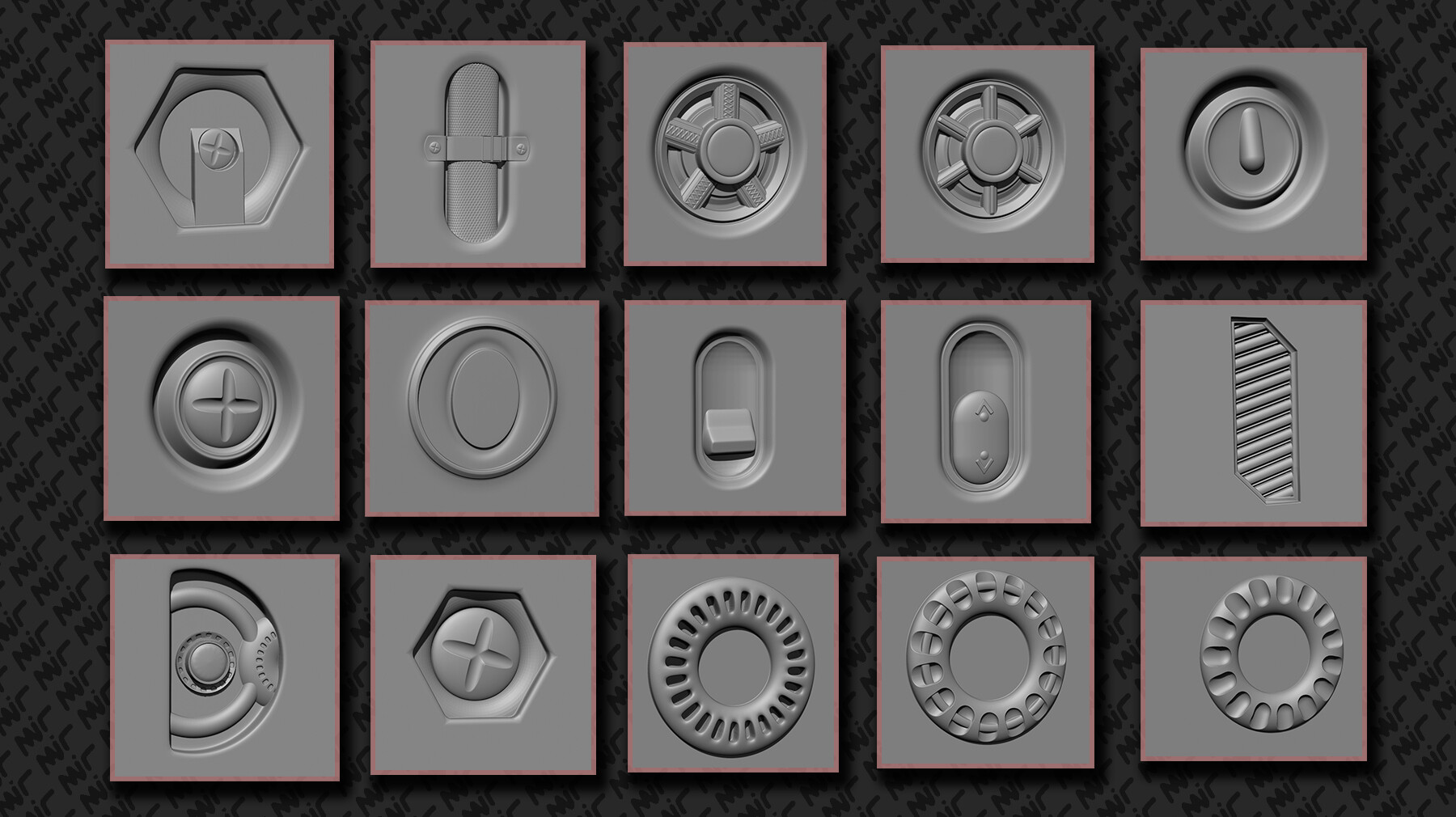 ArtStation - 60 hard surface height alpha map + normal map | Brushes