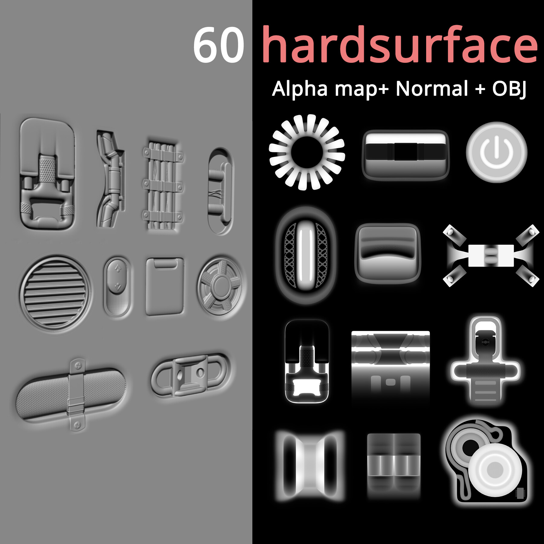 ArtStation - 60 hard surface height alpha map + normal map | Brushes