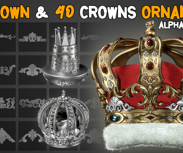 ArtStation - 20 Crown Low Poly + 40 Crowns Ornament Brush - VOL 3 | Brushes