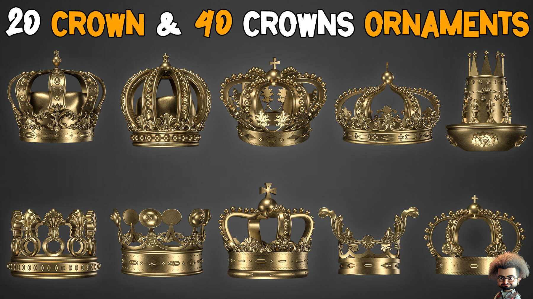 ArtStation - 20 Crown Low Poly + 40 Crowns Ornament Brush - VOL 3 | Brushes