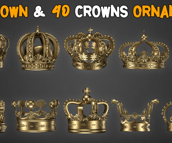 ArtStation - 20 Crown Low Poly + 40 Crowns Ornament Brush - VOL 3 | Brushes
