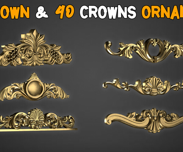 ArtStation - 20 Crown Low Poly + 40 Crowns Ornament Brush - VOL 3 | Brushes