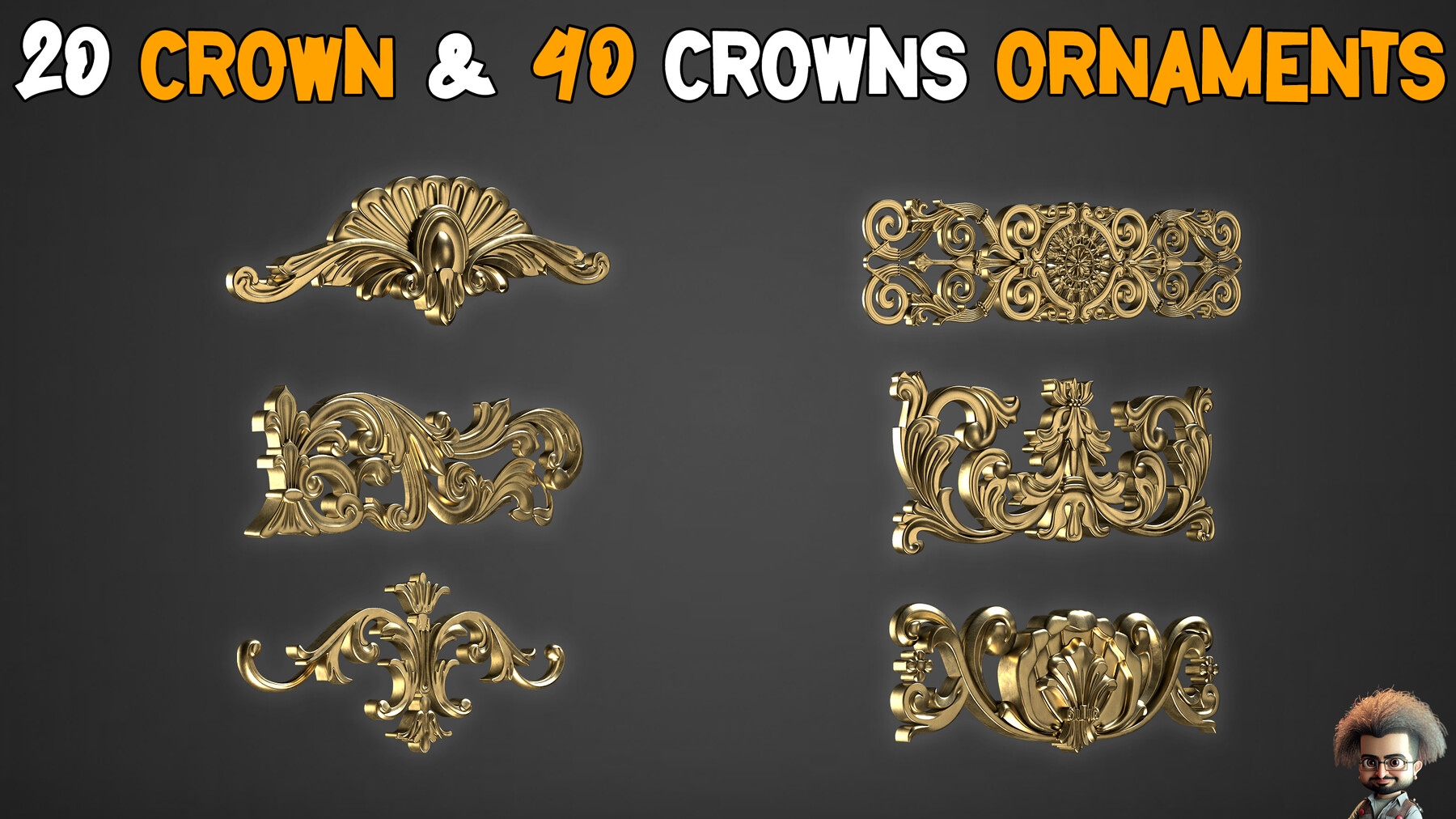 ArtStation - 20 Crown Low Poly + 40 Crowns Ornament Brush - VOL 3 | Brushes