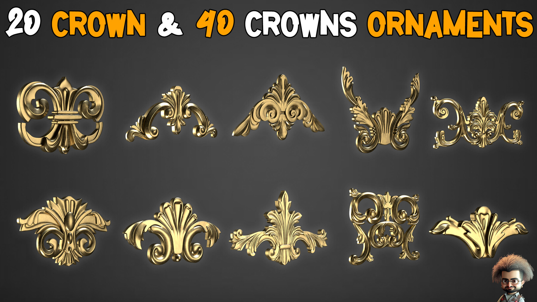 ArtStation - 20 Crown Low Poly + 40 Crowns Ornament Brush - VOL 3 | Brushes
