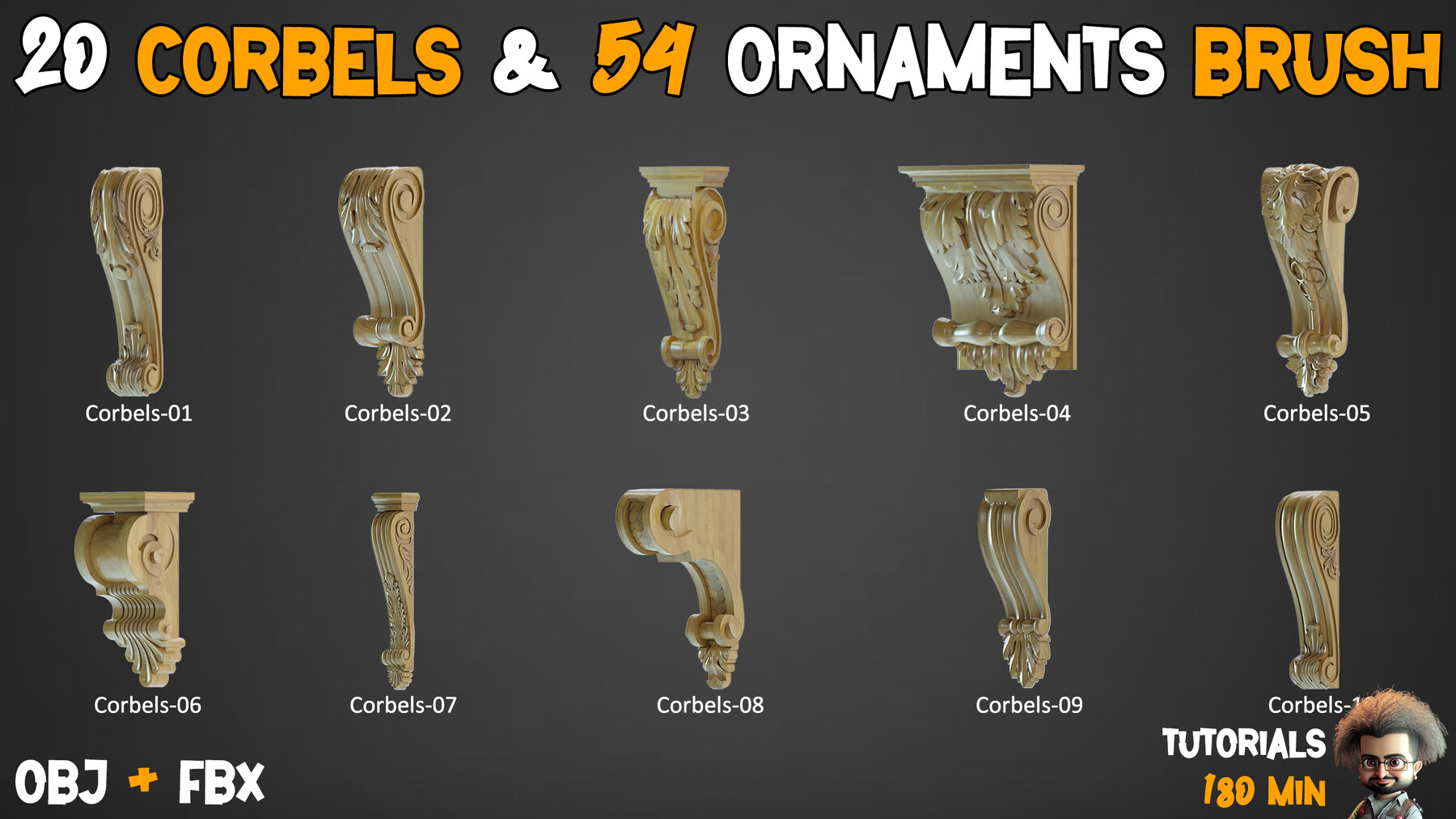 ArtStation - 20 Corbels 3D Models + 54 Ornament Brushes and 3D Models ...
