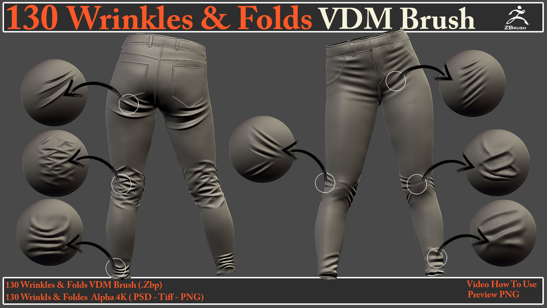 ArtStation - 130 Wrinkles & Folds VDM Brush + Video How To Use | Brushes
