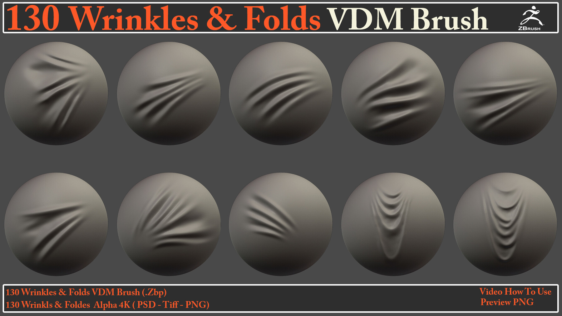 ArtStation - 130 Wrinkles & Folds VDM Brush + Video How To Use | Brushes