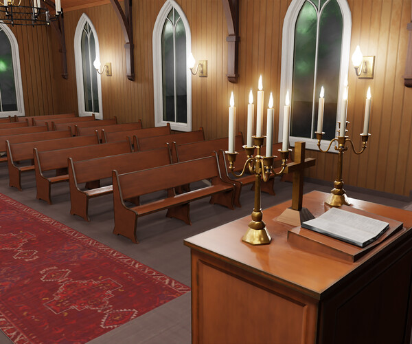 ArtStation - Low Poly Old Church With Interior PBR | Game Assets