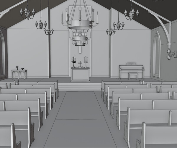 ArtStation - Low Poly Old Church With Interior PBR | Game Assets