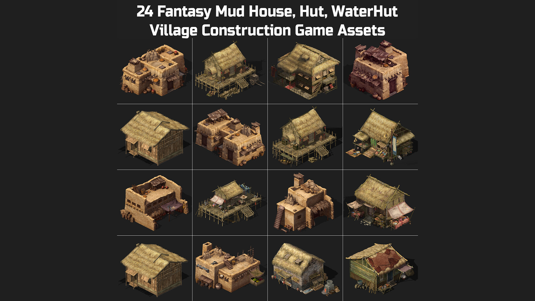 ArtStation - 24 Fantasy Mud House, House, Hut, Water Hut, Building ...