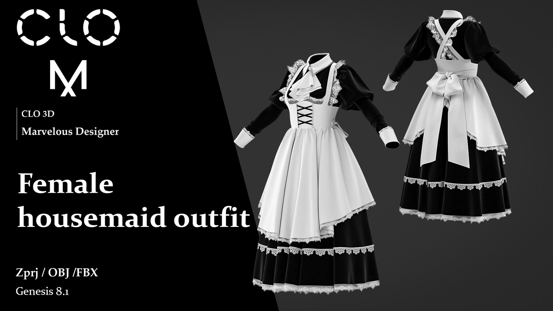 ArtStation - Female housemaid outfit / Marvelous Designer/Clo3D project ...
