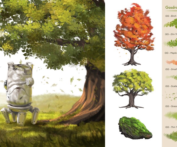 ArtStation - TREE PROCREATE BRUSH PACK 1 by Gasdrawn | Brushes