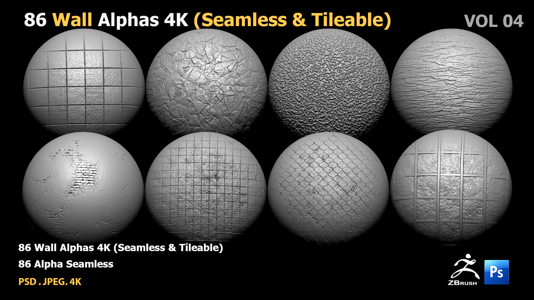 ArtStation - 86 Wall Alphas 4K (Seamless & Tileable) | Brushes