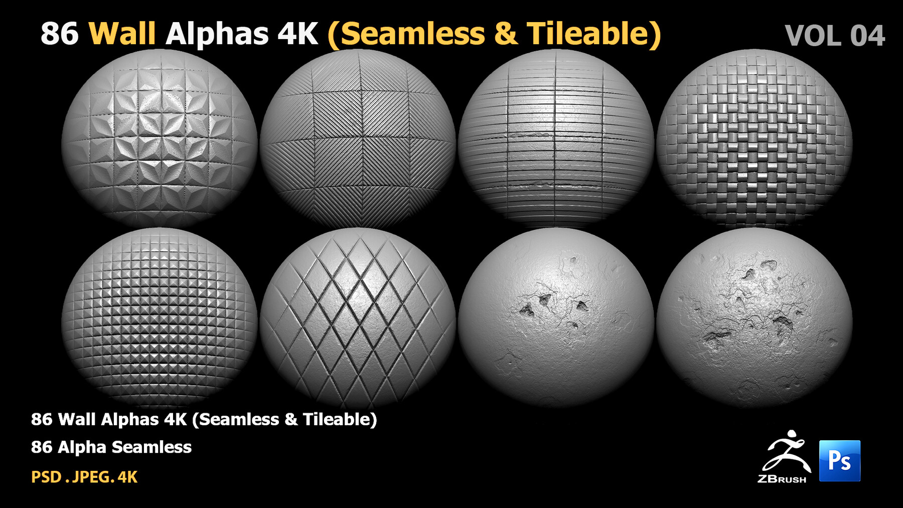 ArtStation - 86 Wall Alphas 4K (Seamless & Tileable) | Brushes