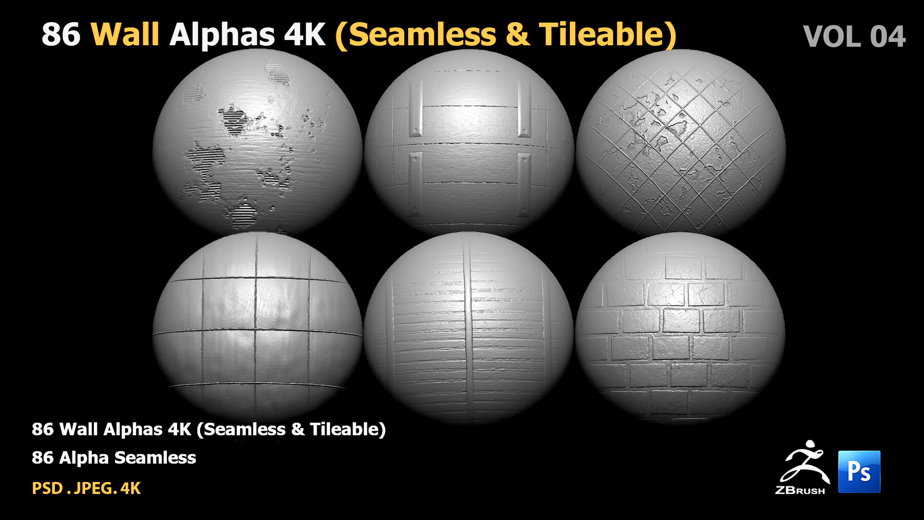 ArtStation - 86 Wall Alphas 4K (Seamless & Tileable) | Brushes