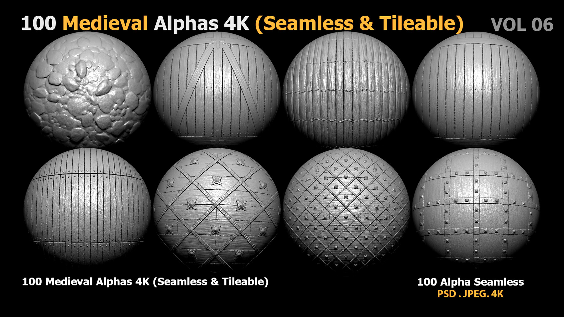 ArtStation - 100 Medieval Alphas 4K (Seamless & Tileable) | Brushes
