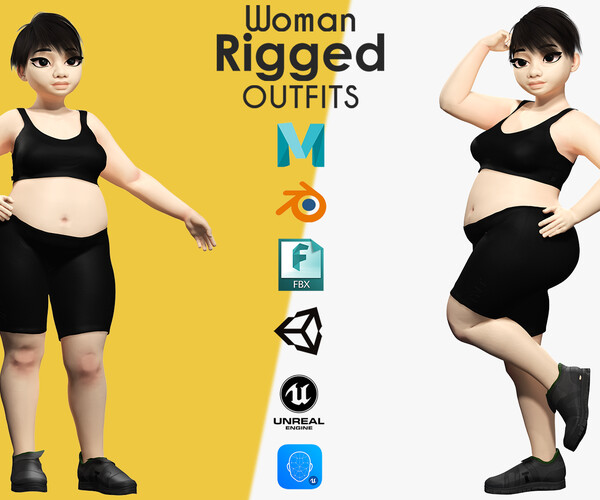 ArtStation - Fat Woman rig stylized girl cartoon Female 3D Model rigged ...