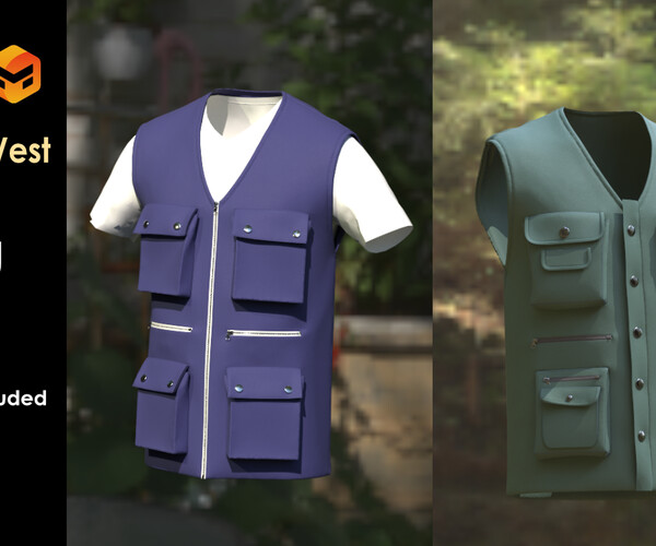 ArtStation - 2 Models Men Outdoor Vest Jacket / Marvelous Designer ...