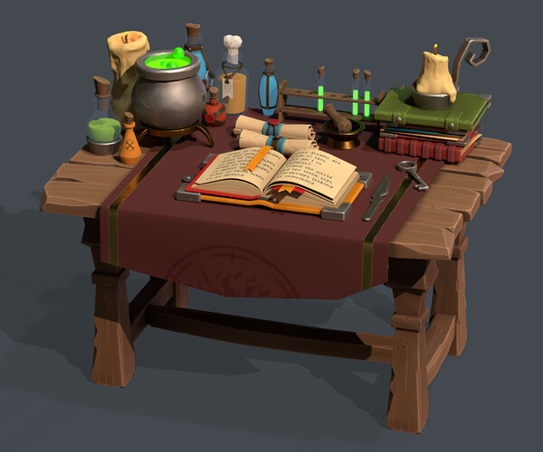 ArtStation - Stylized Alchemy Table Low Poly Game Ready PBR model ...