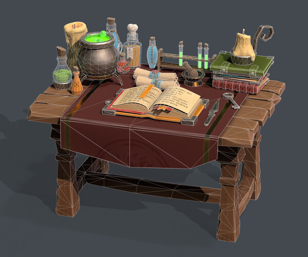ArtStation - Stylized Alchemy Table Low Poly Game Ready PBR model ...