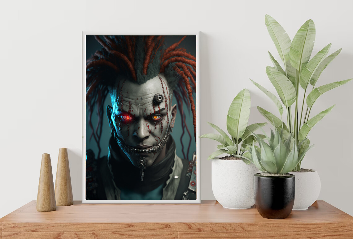 ArtStation - Bionic horror clown with dreadlocks and neon eyes ...