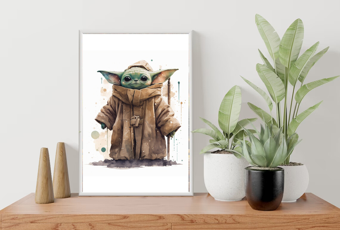 ArtStation - Cute Baby Yoda watercolor print for Nursery, living room ...