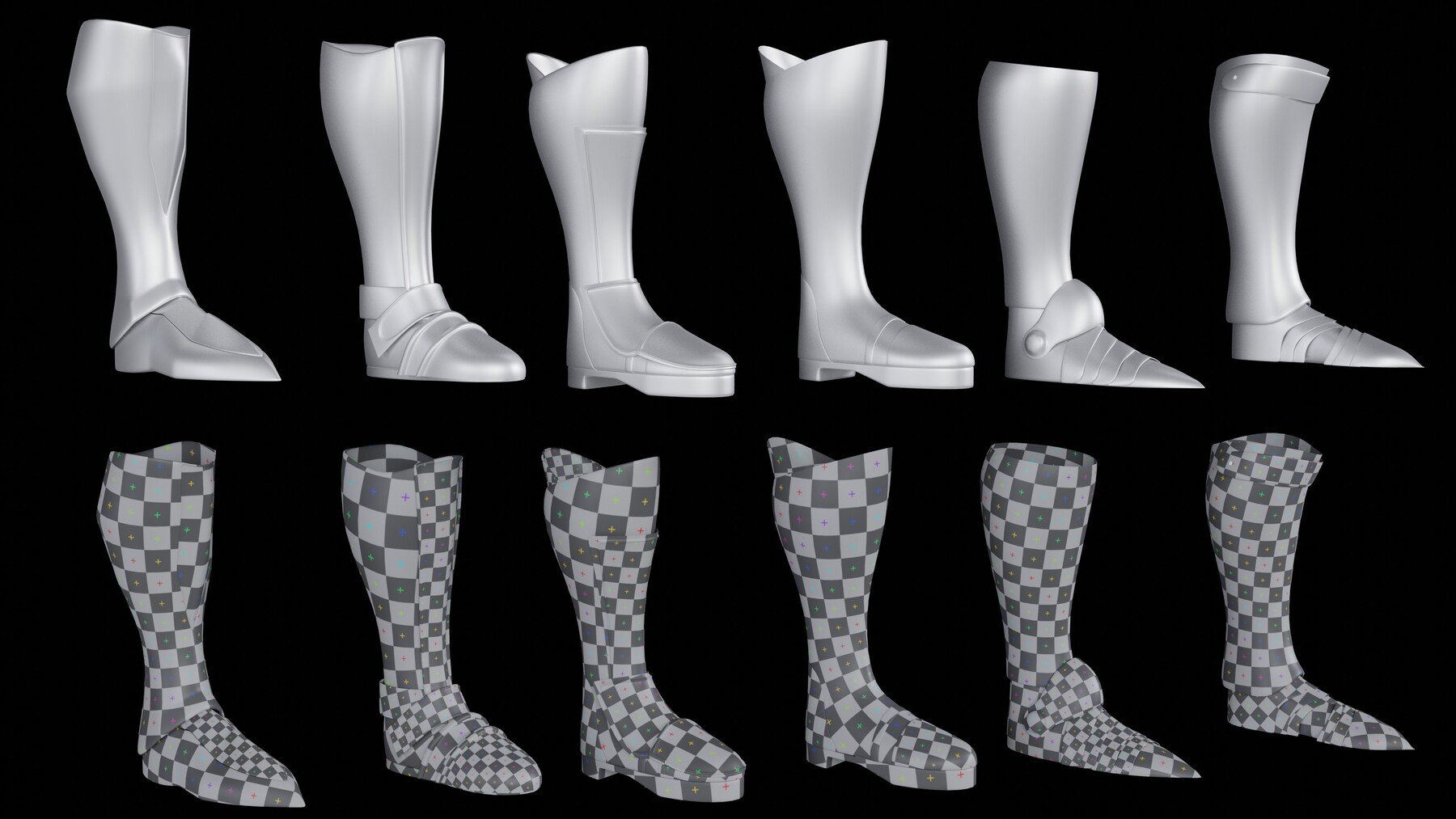 ArtStation - 25 BOOT ARMOR BASEMESH+UV -VOL1 | Game Assets