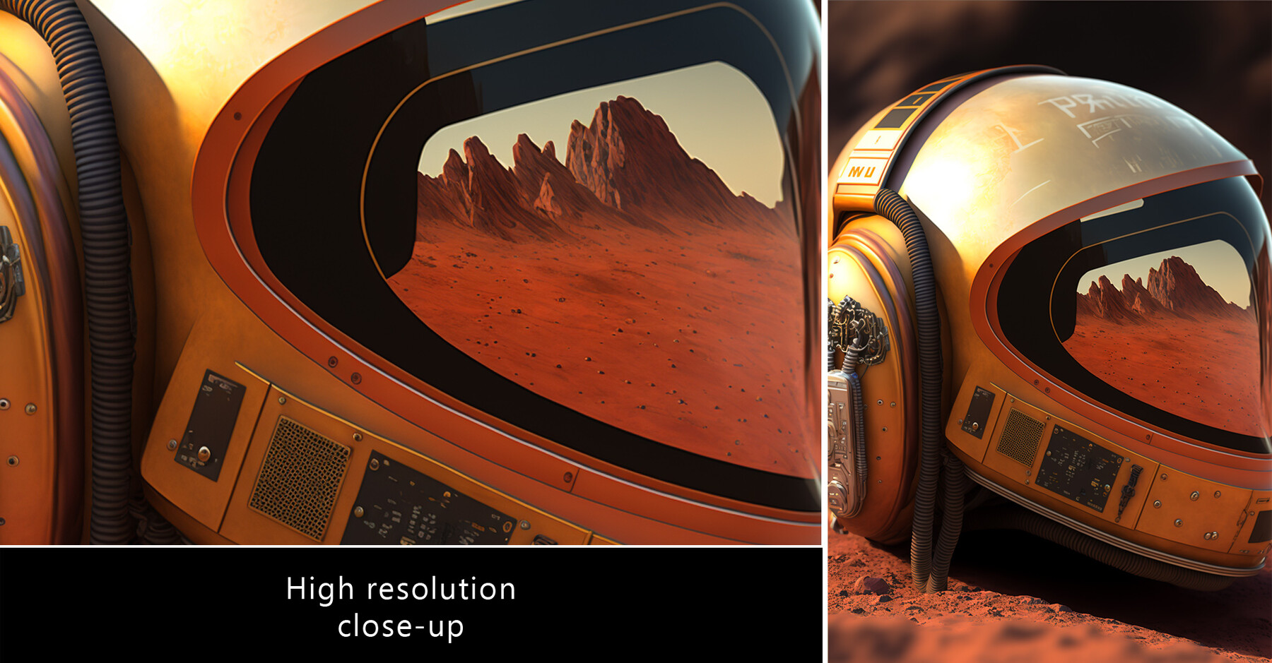 ArtStation - Reflective sci-fi helmet visor on surface of Mars | Digital Art Print. AI Generated ...
