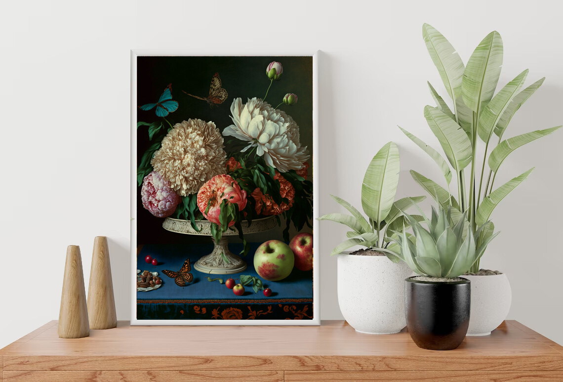 ArtStation - Floral baroque style poster with peony flowers, apples and ...