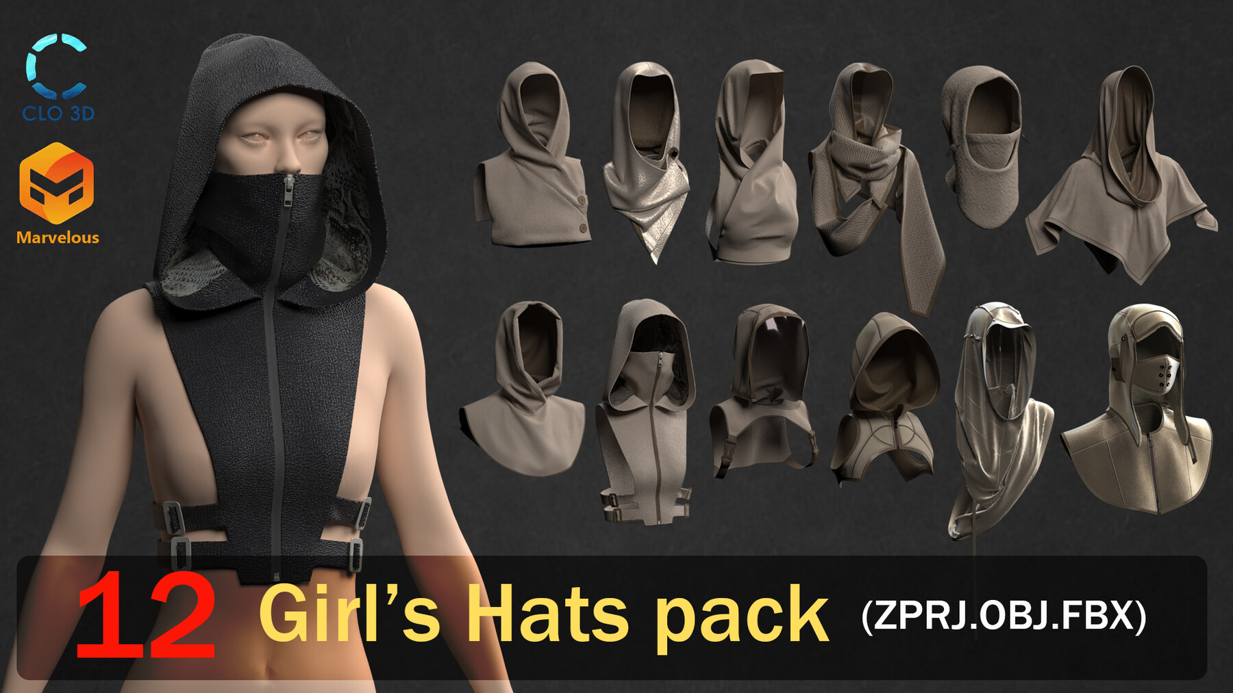 ArtStation - 12 Girl's Hats Pack (P8) _ Marvelous / CLO | Game Assets