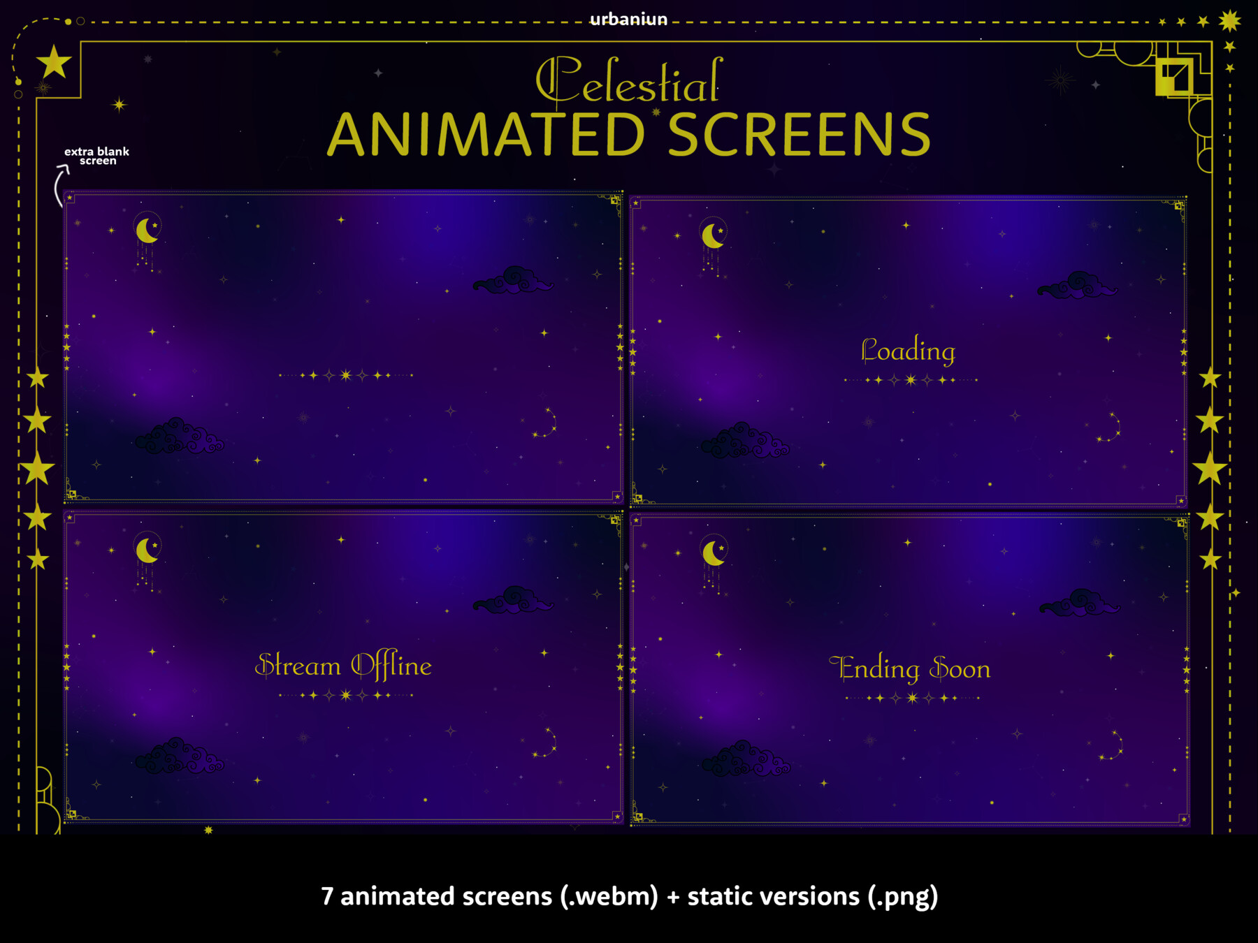 ArtStation - Celestial twitch package, Stars stream overlay, dark ...