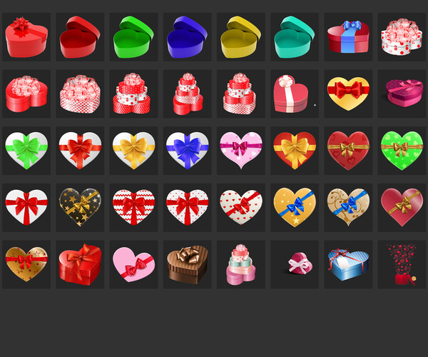 ArtStation - 50 Heart Gift Boxes Clip Art, Romantic Valentines Day ...