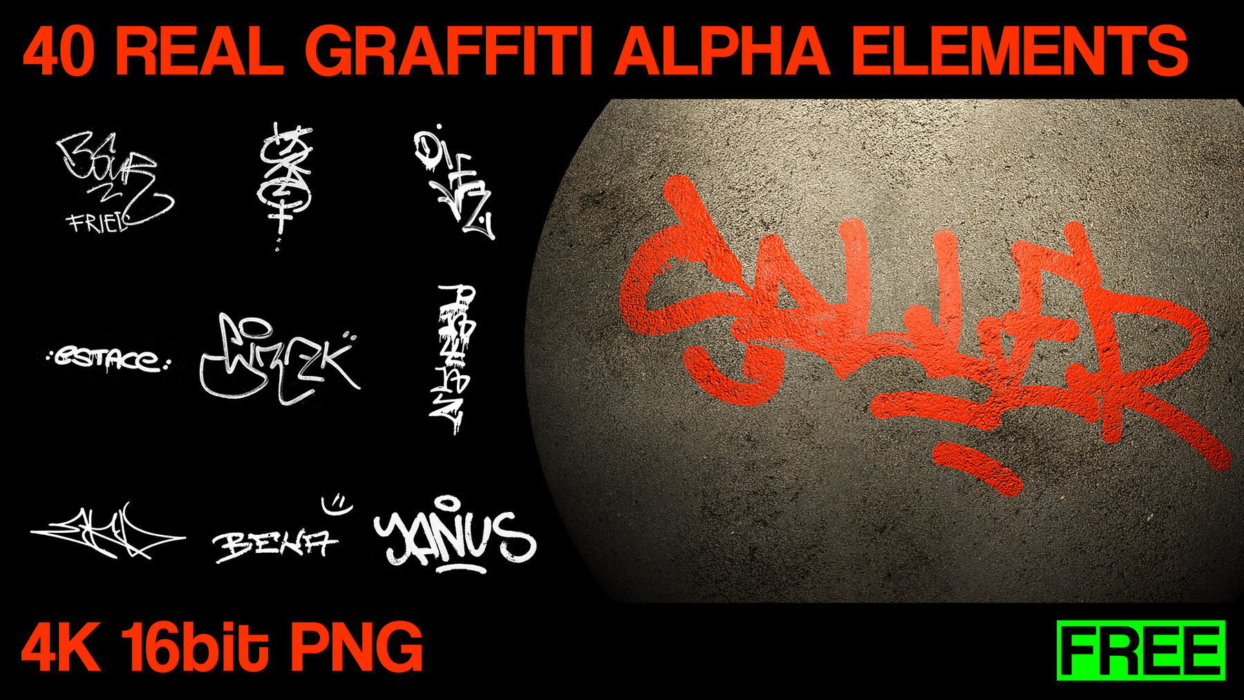 ArtStation - 40 Real Graffiti Alpha Elements - 4K 16bit PNG - Vol.1 ...